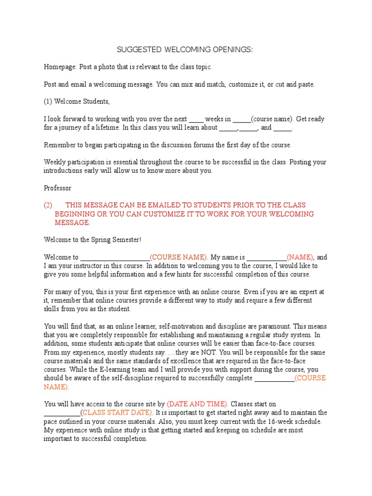 Welcome Message for New Students | PDF | Educational Technology | Teaching