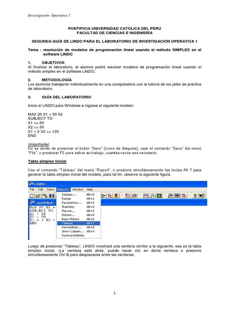 Guía LINDO: Método Simplex | PDF | Ventana (informática) | Informática
