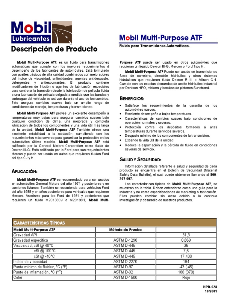 Mobil Multi-Purpose ATF | PDF | Lubricante | Transmisión automática
