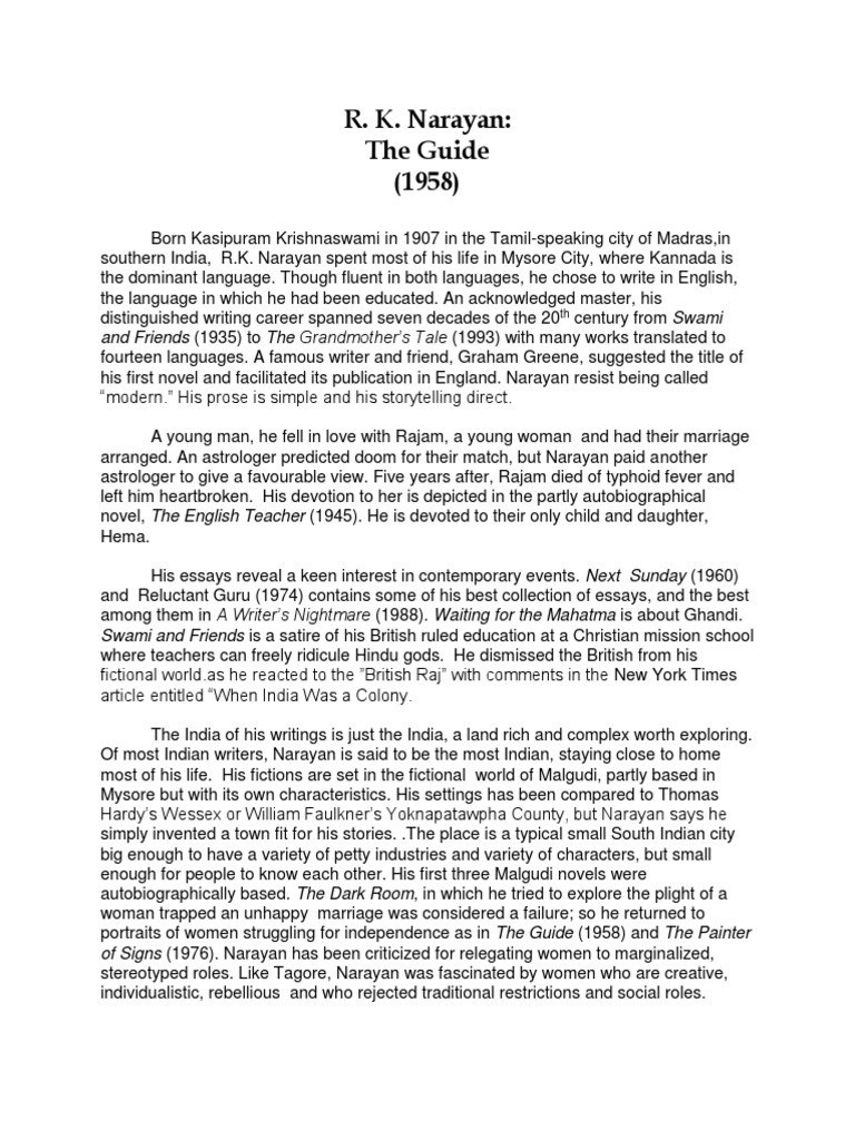 R. K. Narayan: The Guide (1958) | PDF | Søren Kierkegaard
