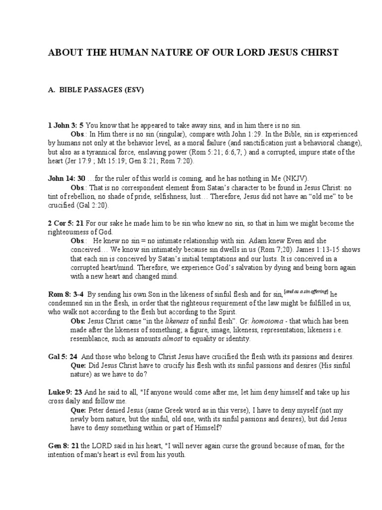 About The Human Nature of Jesus Christ | PDF | Adam | Sin