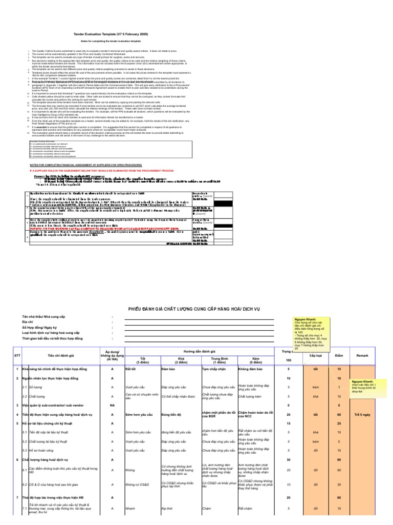 Tender Evaluation Template | PDF | Auditor's Report | Small And Medium ...