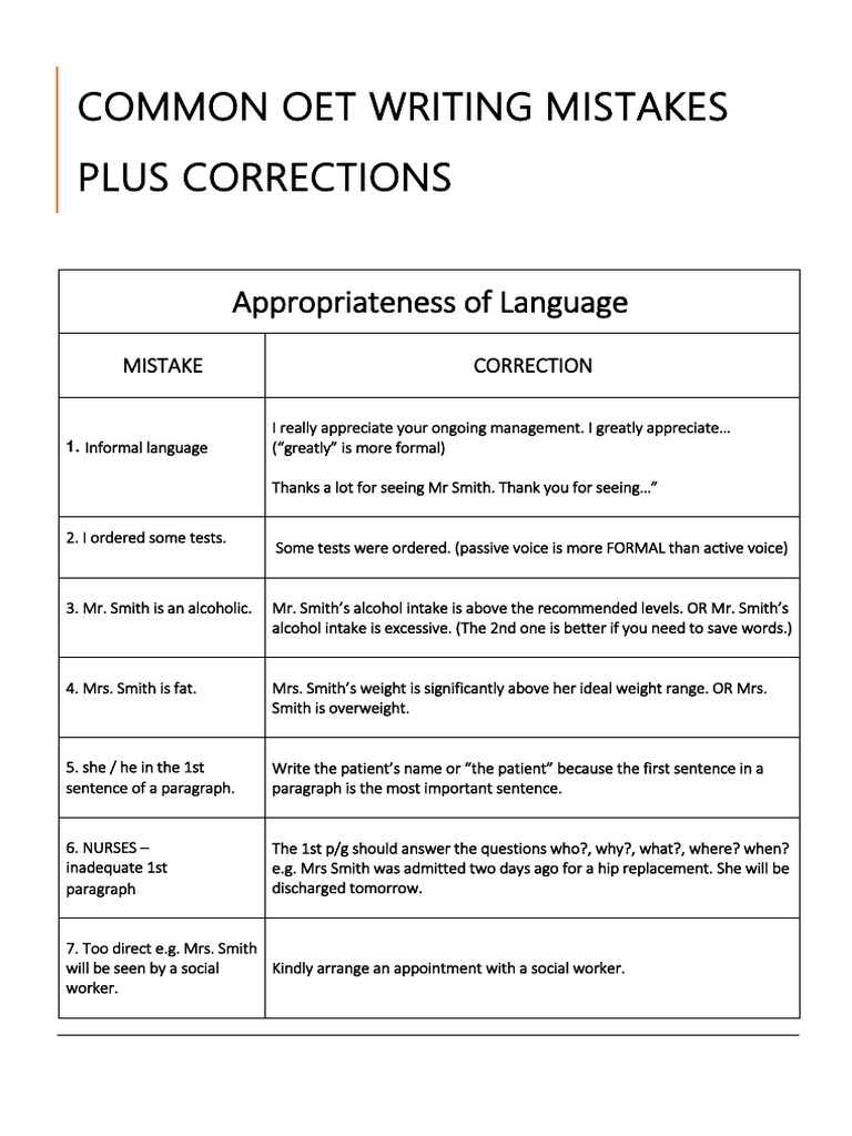 Common OET Writing Mistakes | Clause | Verb