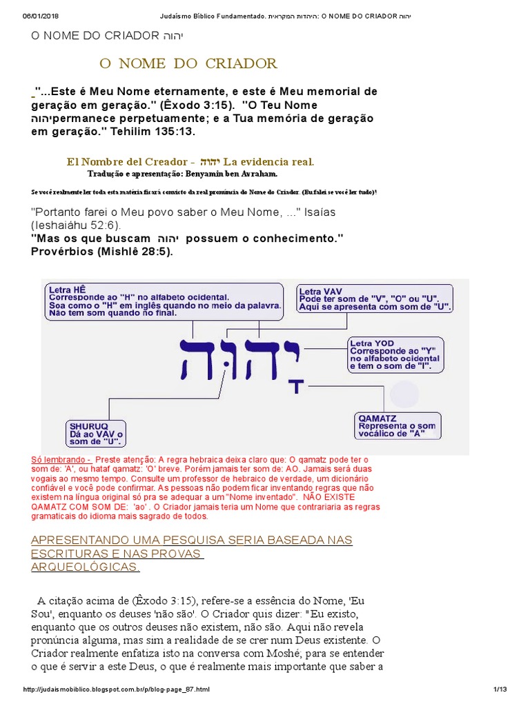 Judaísmo Bíblico Fundamentado Caraita Tetragrama | PDF | YHWH | Idioma ...