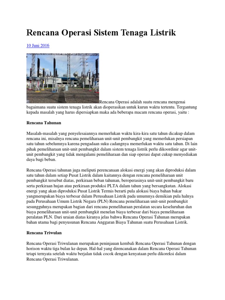 Rencana Operasi Sistem Tenaga | PDF | Pengelolaan Keuangan & Uang ...