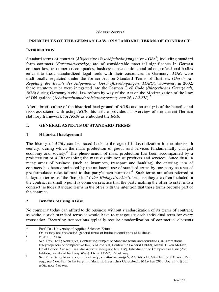 German Law on Standard Terms of Contract | PDF | Contractual Term ...