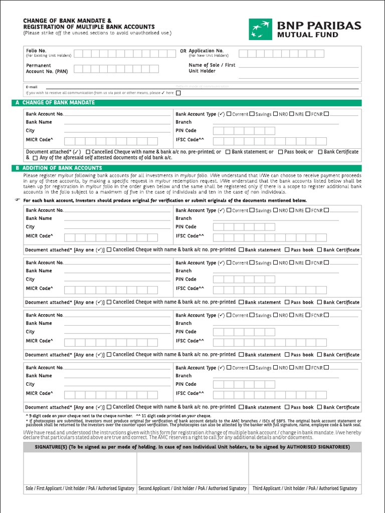 Multiple Bank Account Registration Form | PDF | Passbook | Cheque