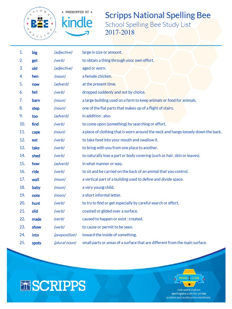 School Spelling Bee Study List | PDF | Verb | Adjective