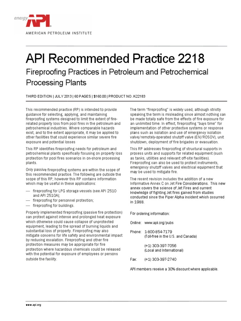 API Recommended Practice 2218 Fireproofing Practices in Petroleum and ...