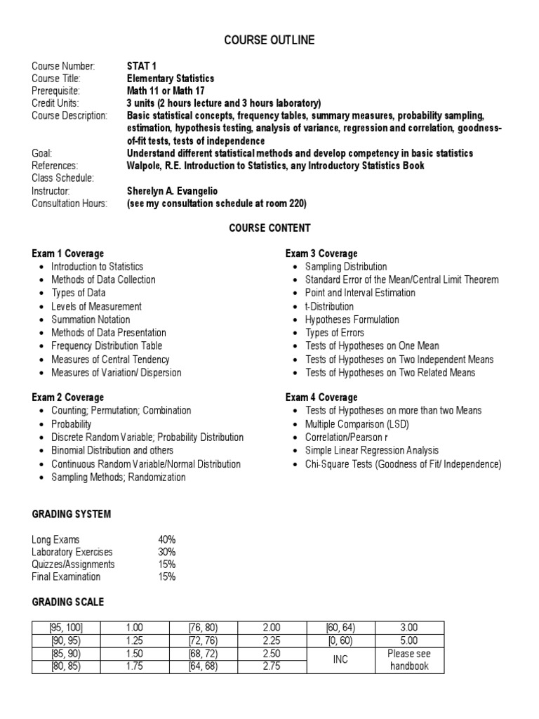 STAT 1 Course Outline | PDF | Statistical Hypothesis Testing | Statistics
