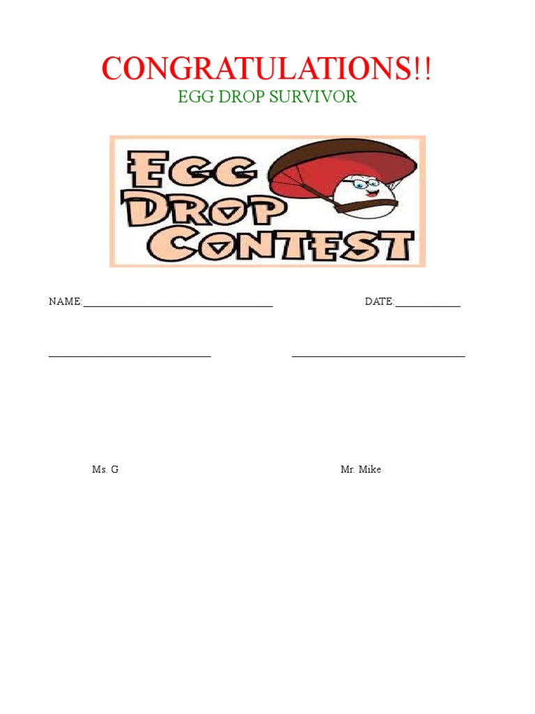 Egg Drop Survivor Participation Certificate | PDF | Games & Activities ...