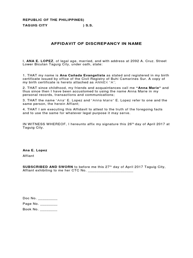 Affidavit of Discrepancy | PDF
