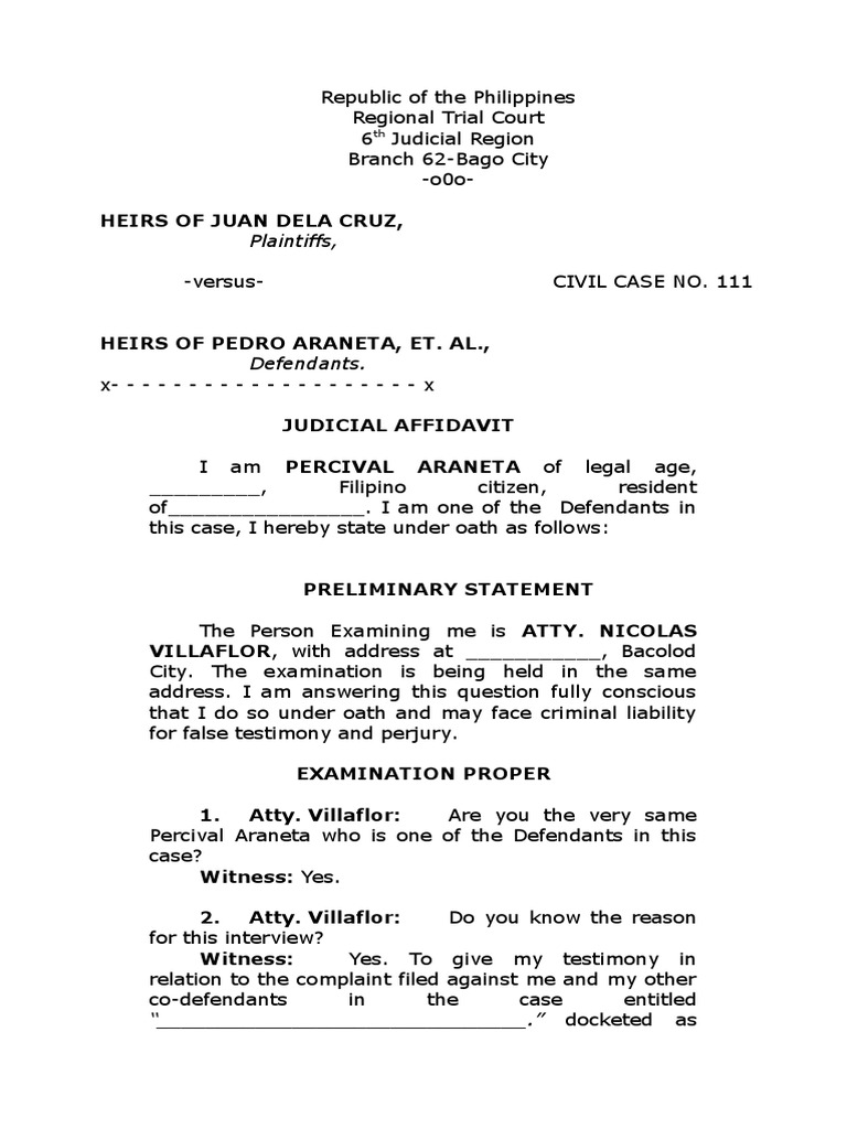 Judicial Affidavit - Sample | Complaint | Perjury | Free 30-day Trial ...