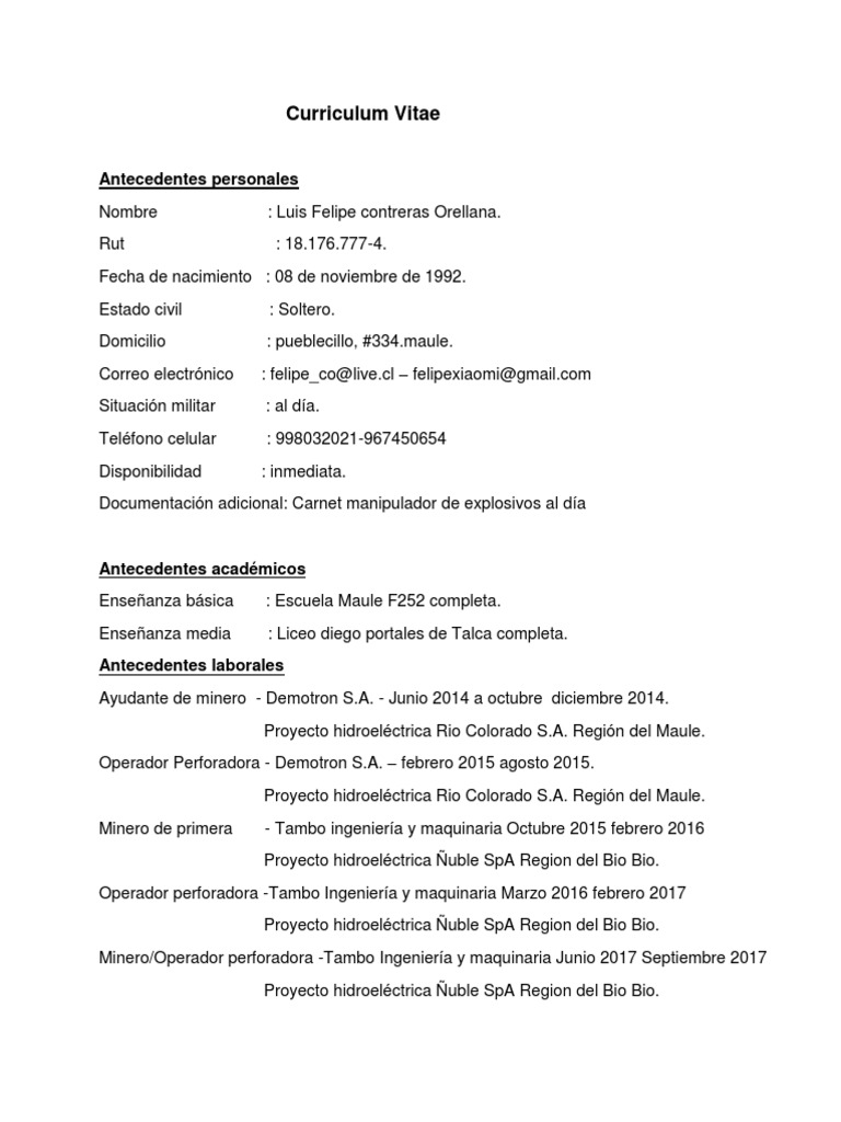 Curriculum Vitae Luis Felipe Contreras Orellana | PDF | Educación avanzada | Enseñando y aprendiendo