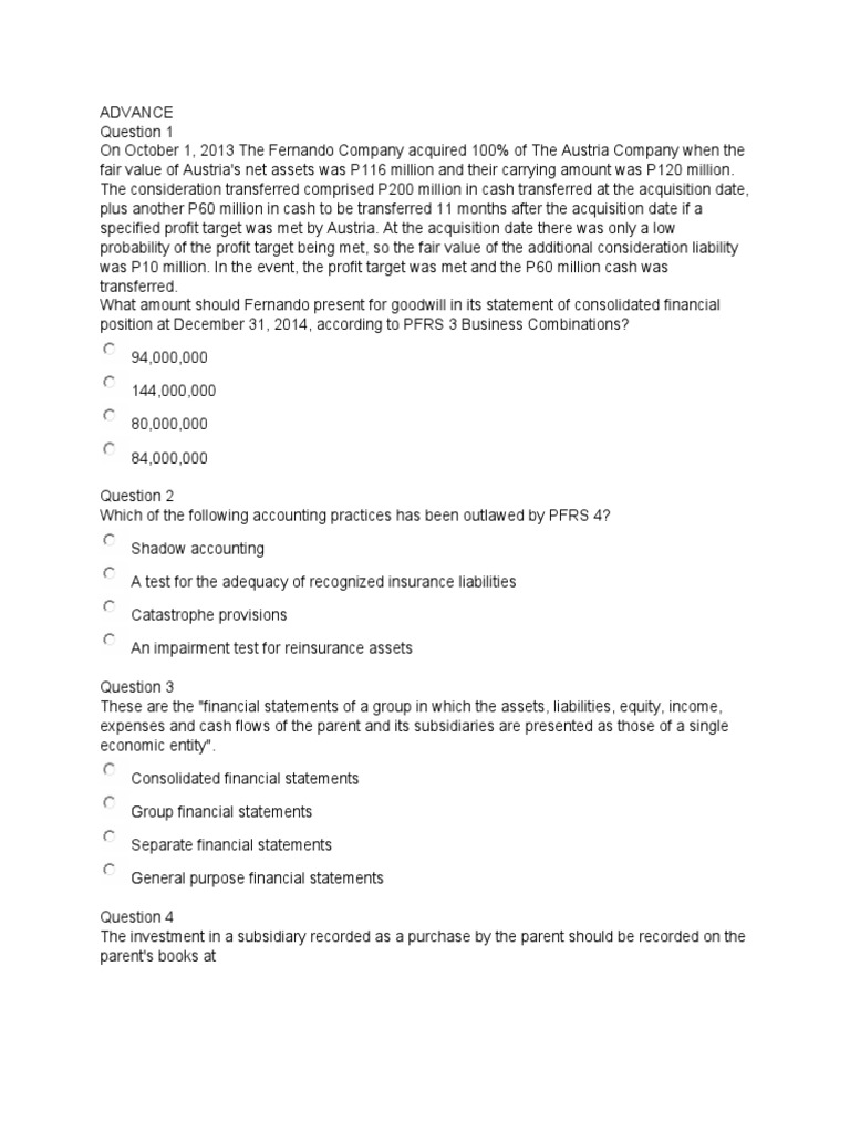 Questions AFAR | PDF | Debits And Credits | Mergers And Acquisitions