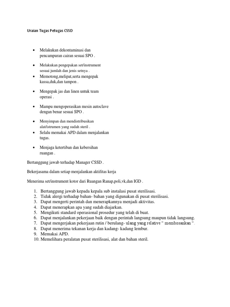 Job Desk CSSD | PDF | Sains & Matematika