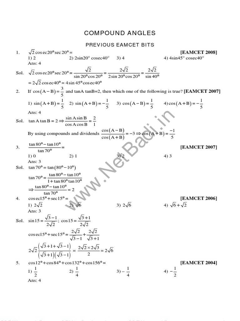 Compound Angles | PDF | Geometry | Elementary Geometry