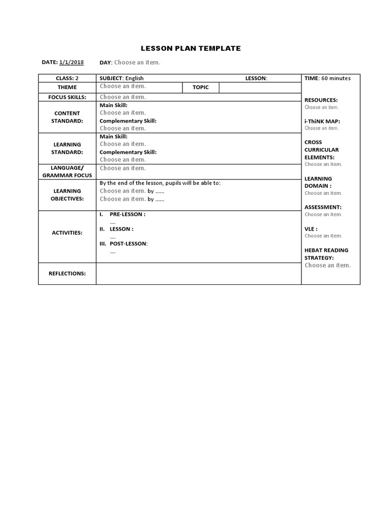 FORM 2 LESSON PLAN With Drop-Down List | PDF | Lesson Plan | Learning