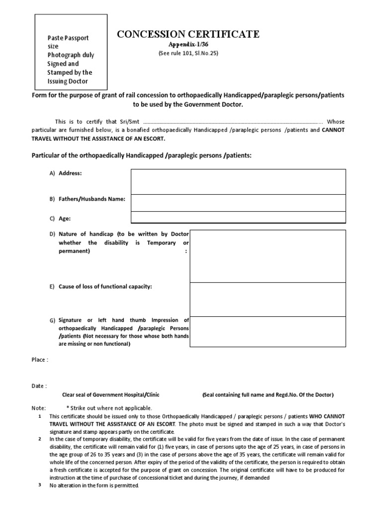 Concession Certificate For Physically Handicapped Person | PDF | Seal ...