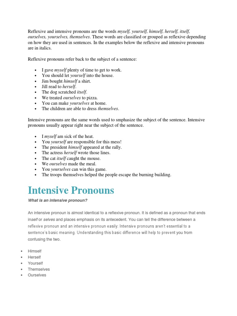 Reflexive vs. Intensive Pronouns Explained | PDF | Pronoun ...