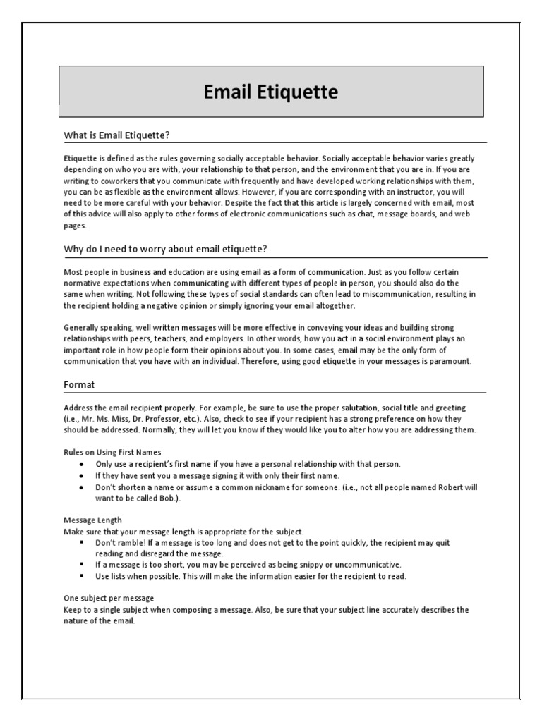 Email Etiquette PDF | Download Free PDF | Etiquette | Communication