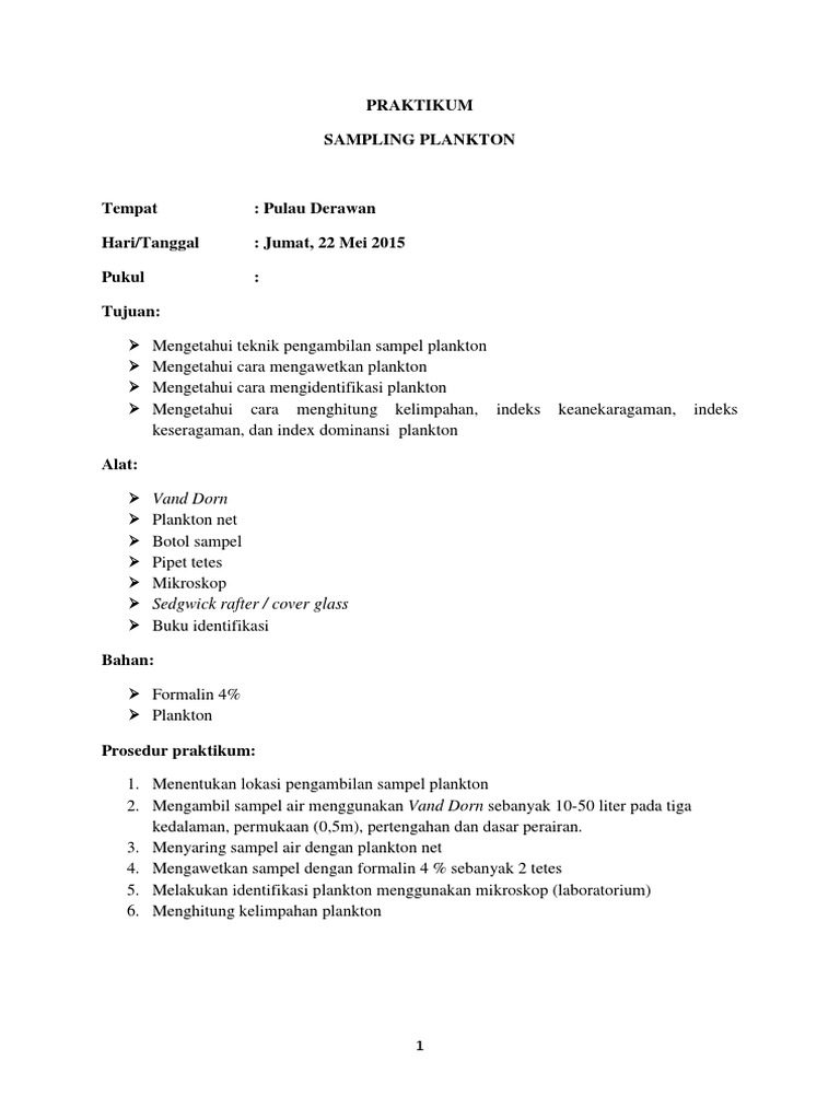 Prosedur Sampling Plankton | PDF