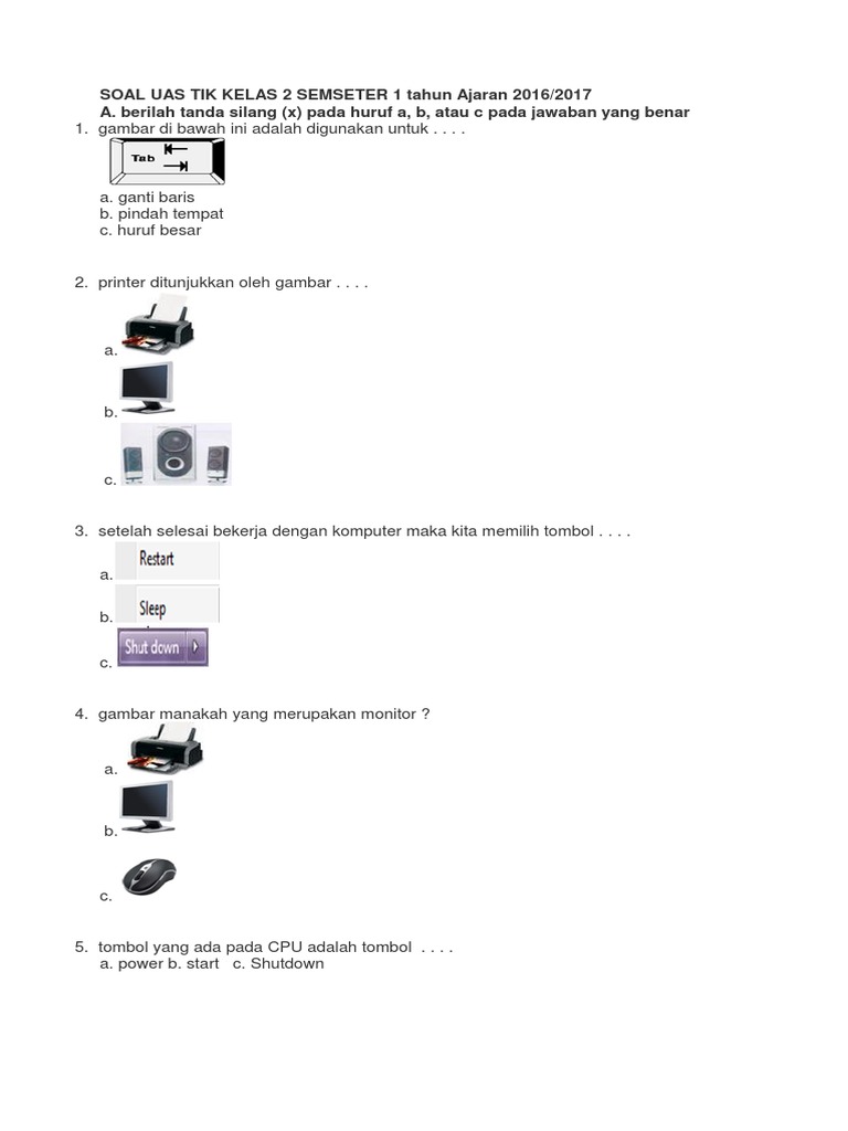 Soal Uas Tik Kelas 2 Semester 1 | PDF