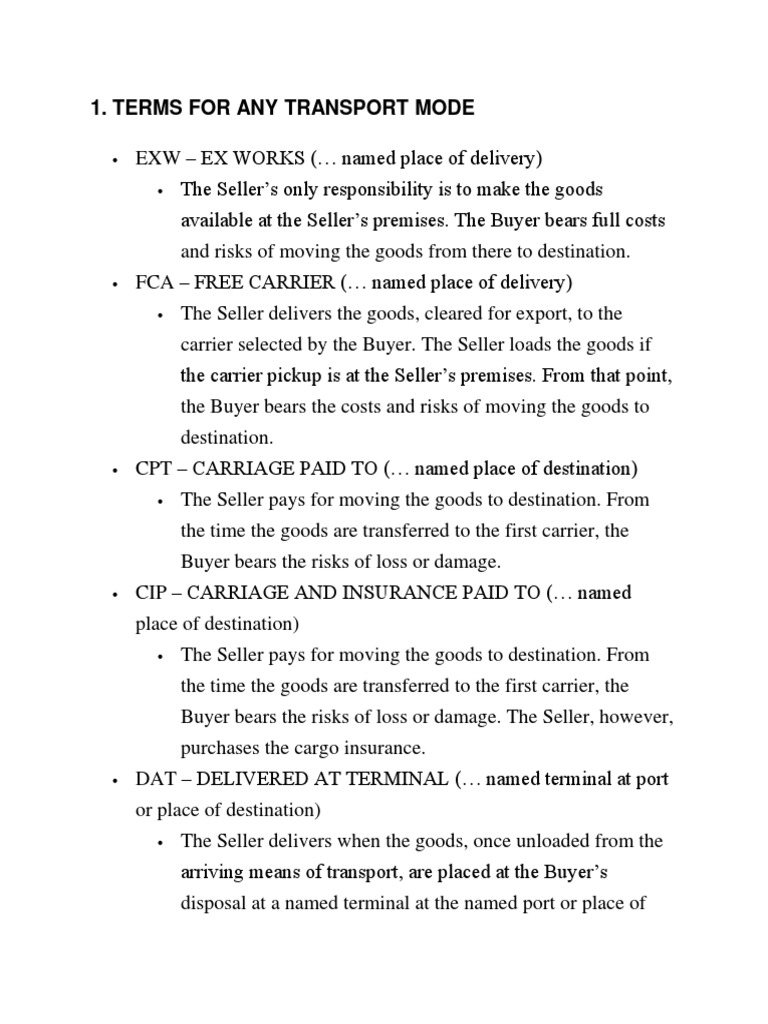 Inco Terms | PDF | International Business | Commercial Item Transport ...