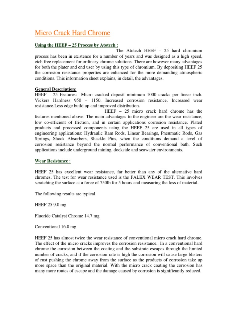 Micro Crack Hard Chrome Using HEEF-25 Process | PDF | Chromium | Corrosion