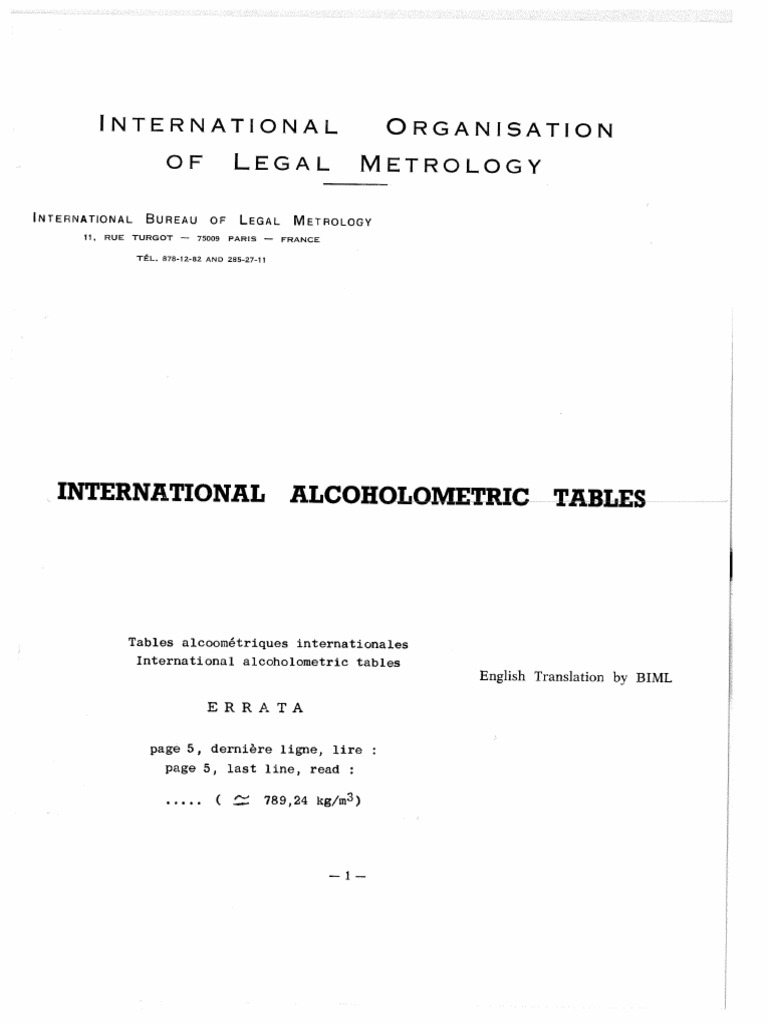 OIML Alcoholometric Tables | PDF