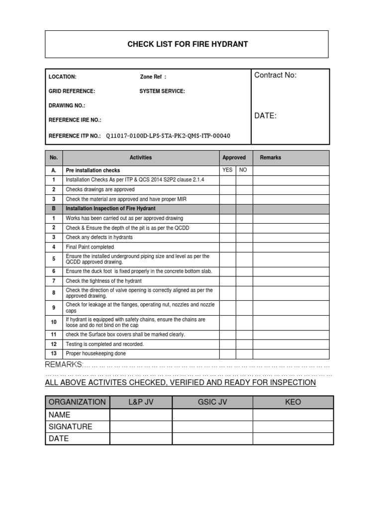 Fire Hydrant Inspection Checklist | PDF