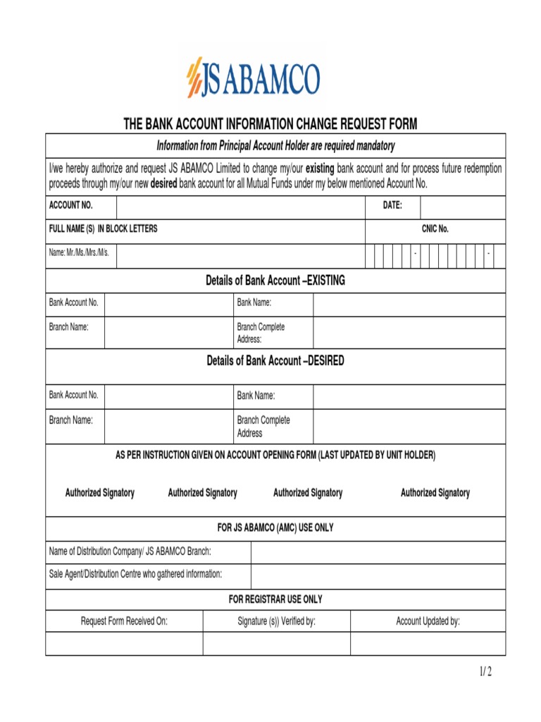 The Bank Account Information Change Req Form | PDF | Banks | Financial ...