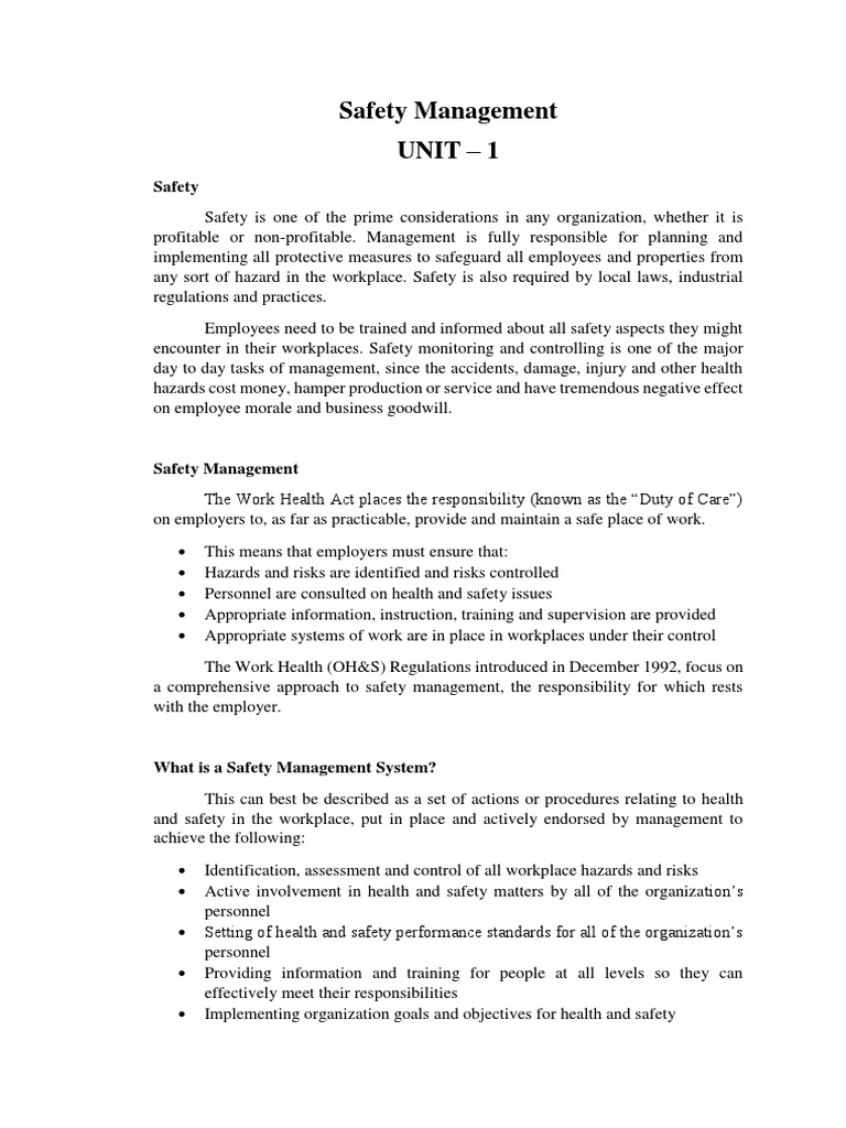 Safety Management Unit - 1 | PDF | Occupational Safety And Health | Safety