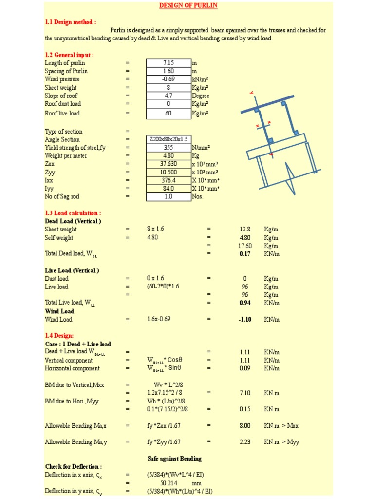 Design of Purlin Pinned | PDF | Bending | Engineering