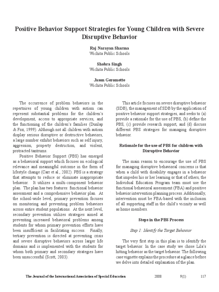 Positive Behavior Support Strategies For Young Children With Severe PDF ...