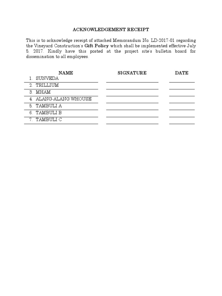 Acknowledgement Receipt Project | PDF