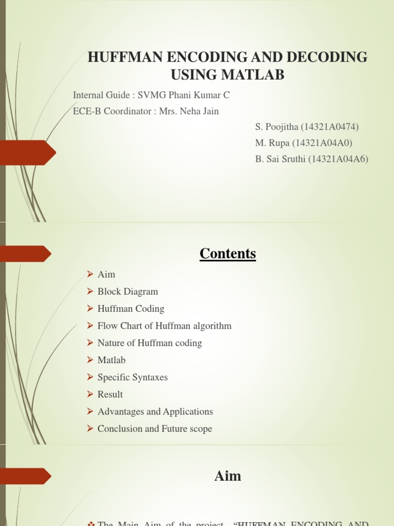 Huffman Coding Using Matlab Poojas Code Data Compression