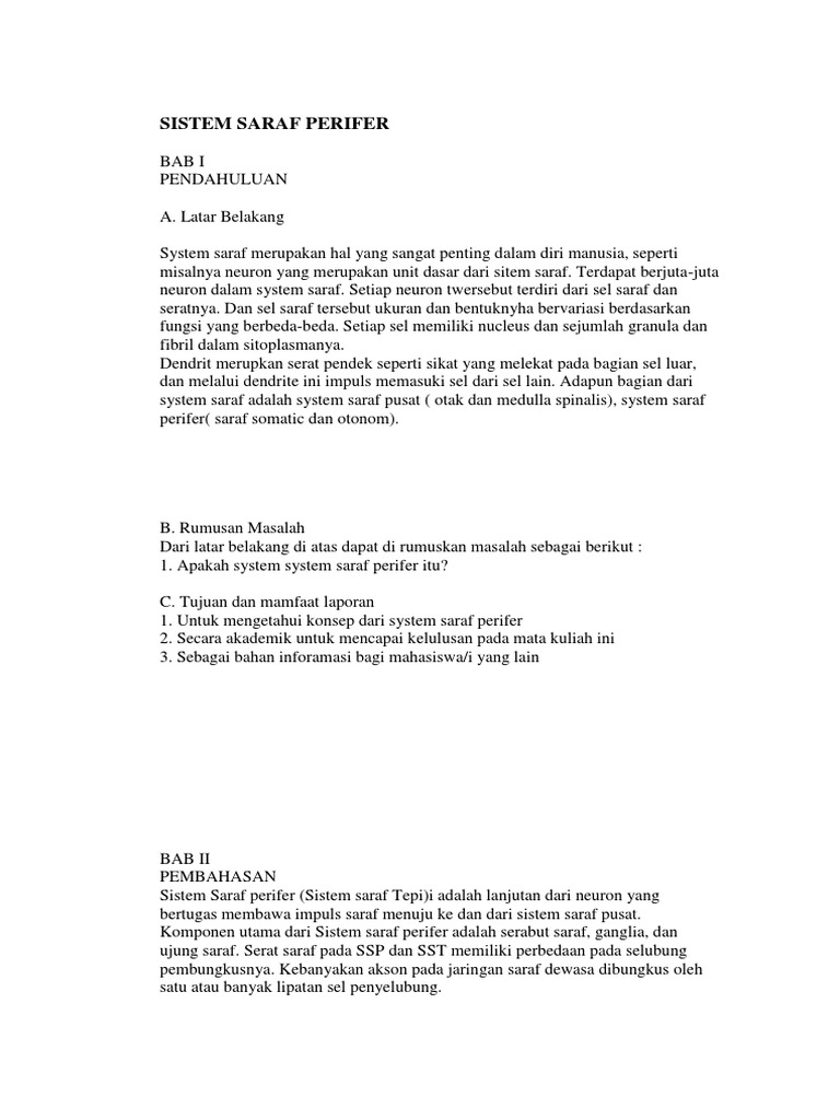 Sistem Saraf Perifer dan Fungsinya | PDF
