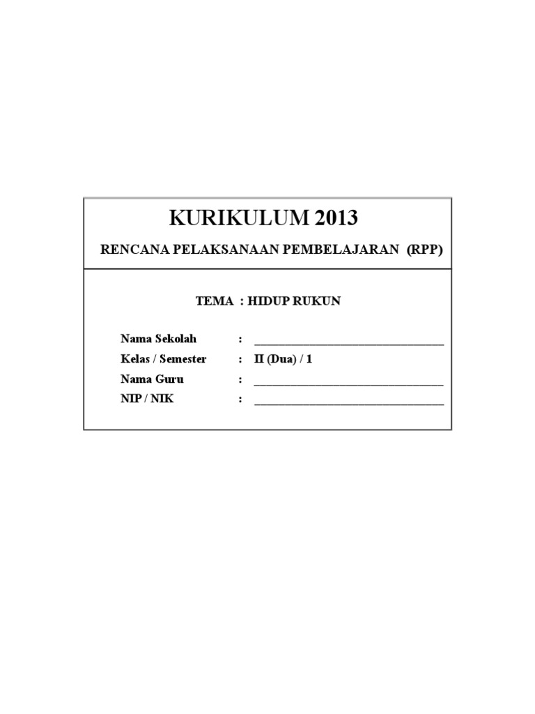 RPP SD Kelas 2 Tema 1 - Hidup Rukun | PDF