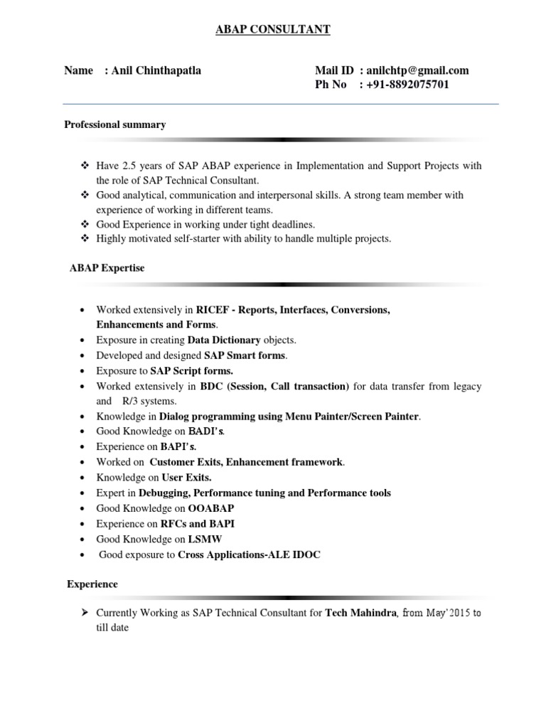 Anil Chinthapatla ABAP | PDF | Specification (Technical Standard) | Computing