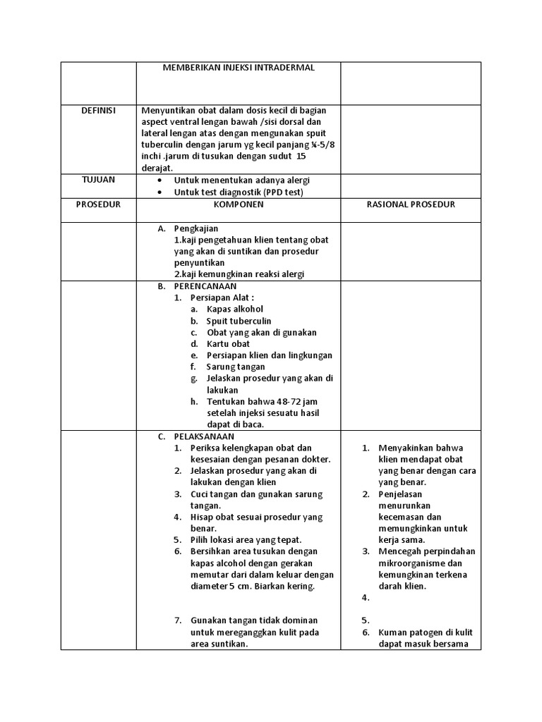 Sop Memberikan Injeksi Intradermal | PDF | Kesehatan Holistik | Sains & Matematika
