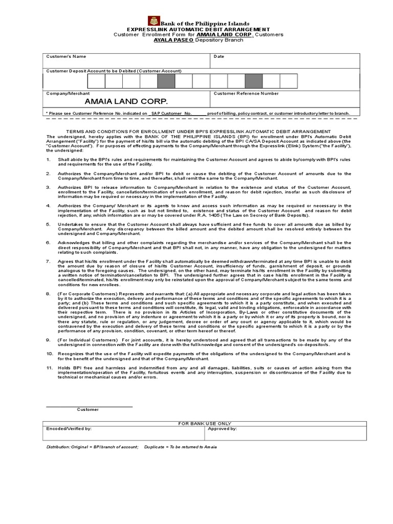 Bpi Ada Form | PDF | Debit Card | Contractual Term