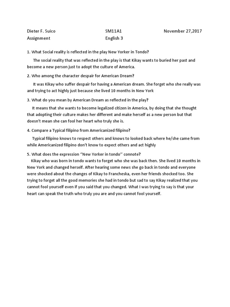 Dieter F. Suico Sm11A1 November 27,2017 Assignment English 3 | PDF