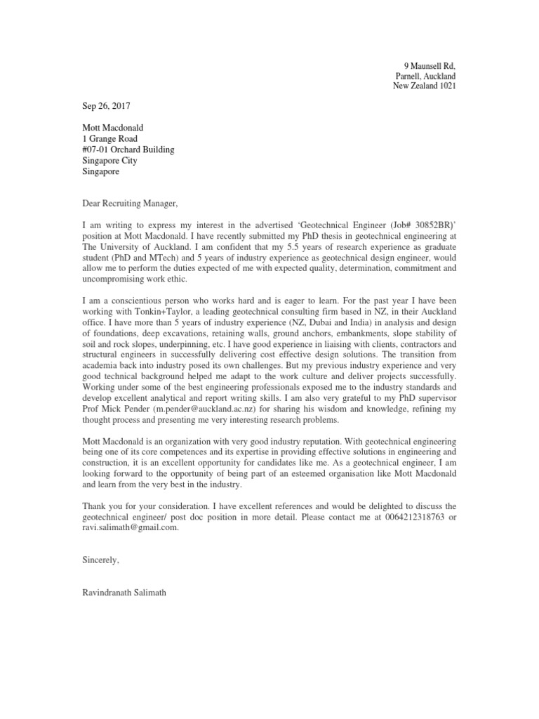Cover Letter - Mott Macdonald | PDF | Geotechnical Engineering ...