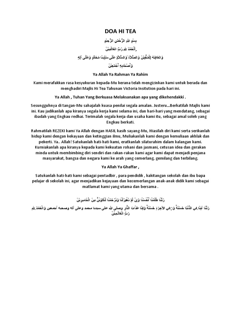 Doa Majlis Hi Tea Vi 2017 | PDF