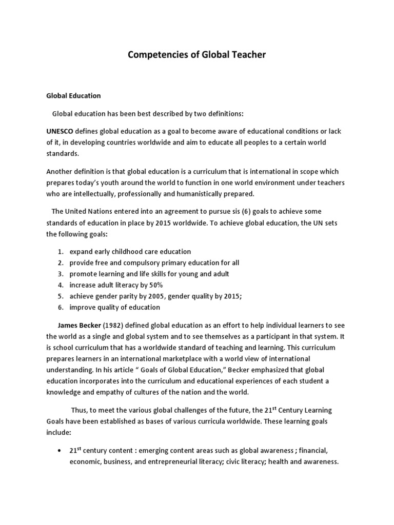Competencies of Global Quality Teachers | PDF | Literacy | Curriculum