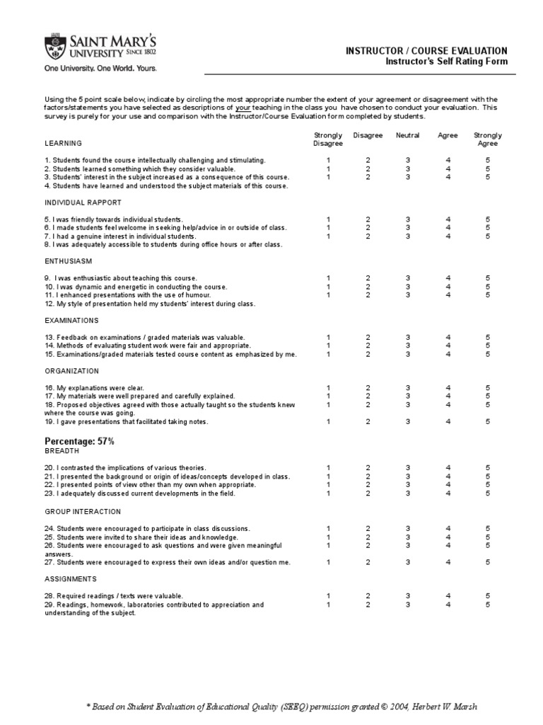 Ice Instructor Self Rating Form | PDF | Course Evaluation | Test ...