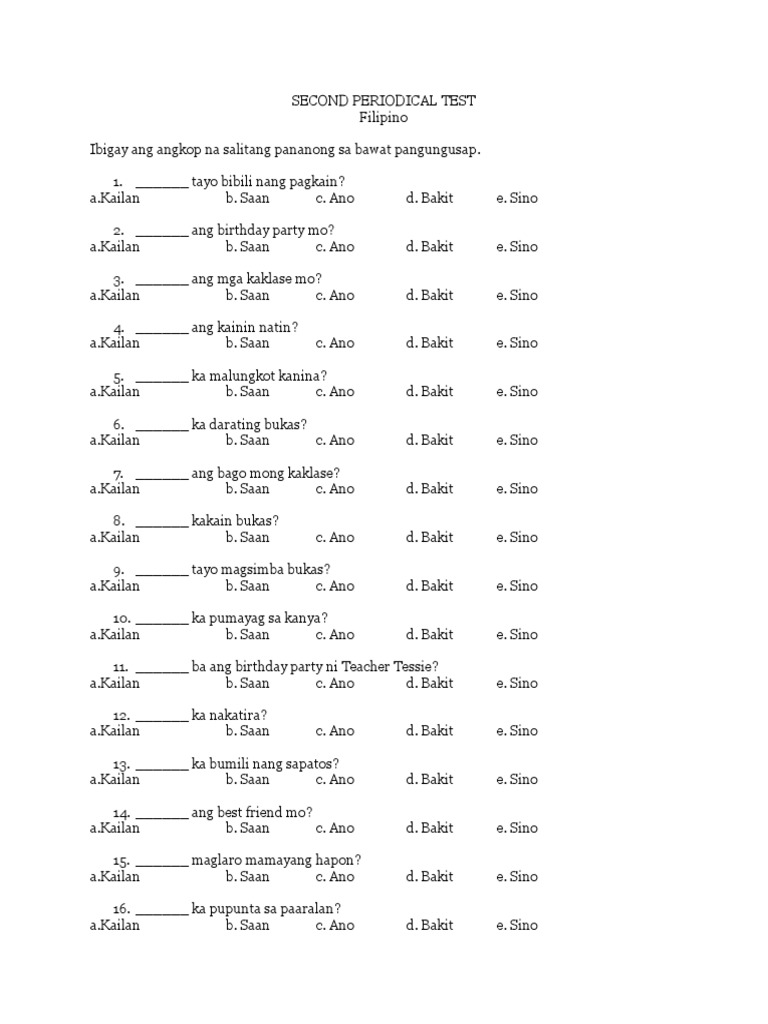 Sample Periodical Test-Filipino | PDF