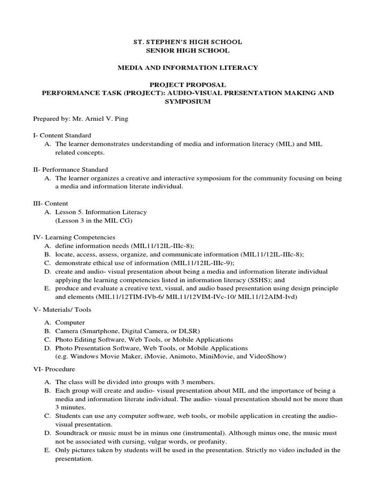 MIL Performance Task (Project) - Audio Visual Presentation Making | PDF ...