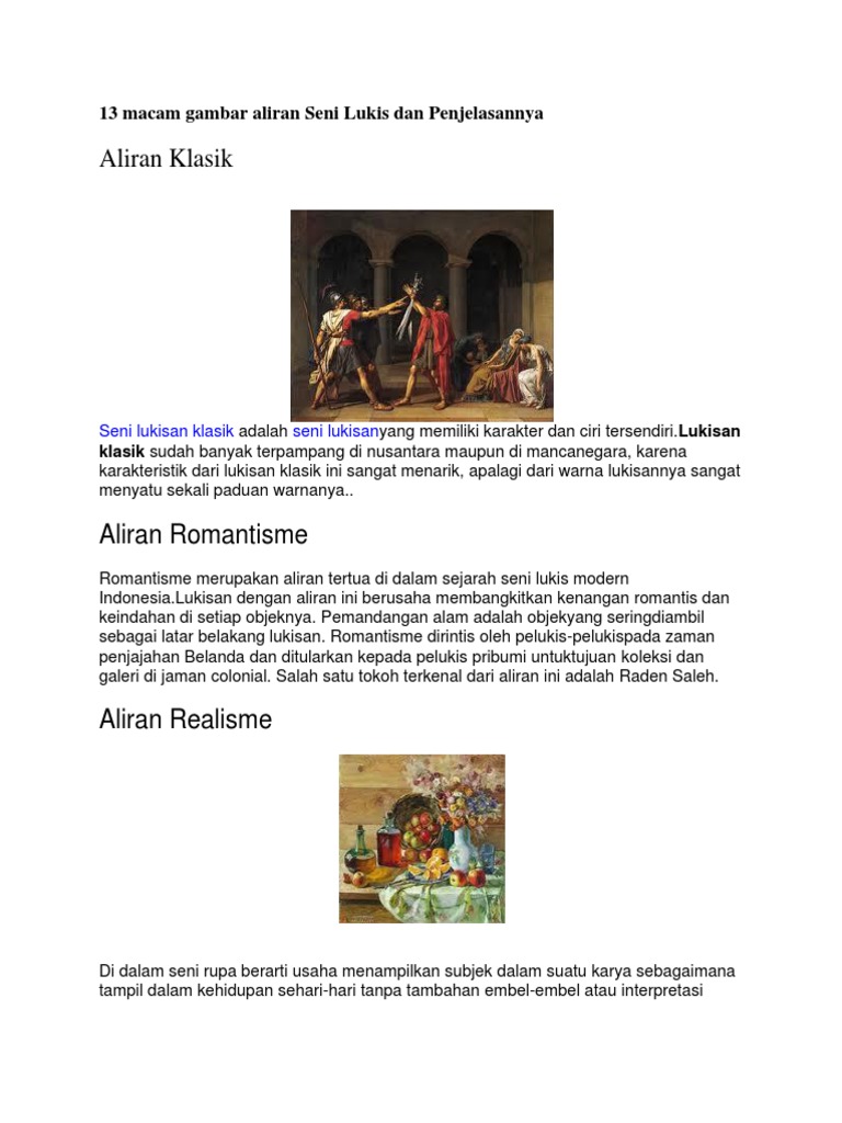 13 Macam Gambar Aliran Seni Lukis Dan Penjelasannya | PDF